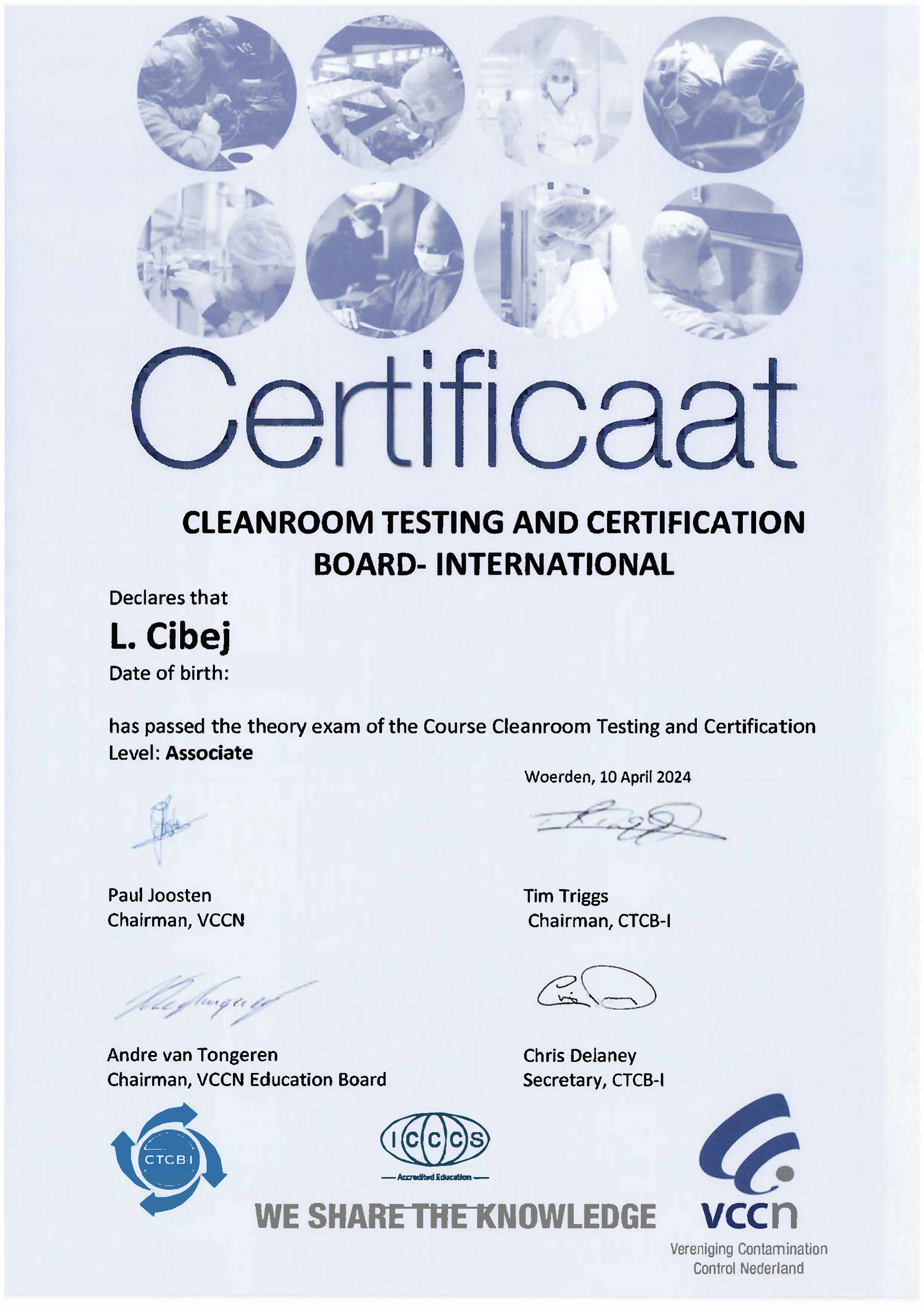 Mednarodni certifikat za preskušanje in certificiranje čistih prostorov ...